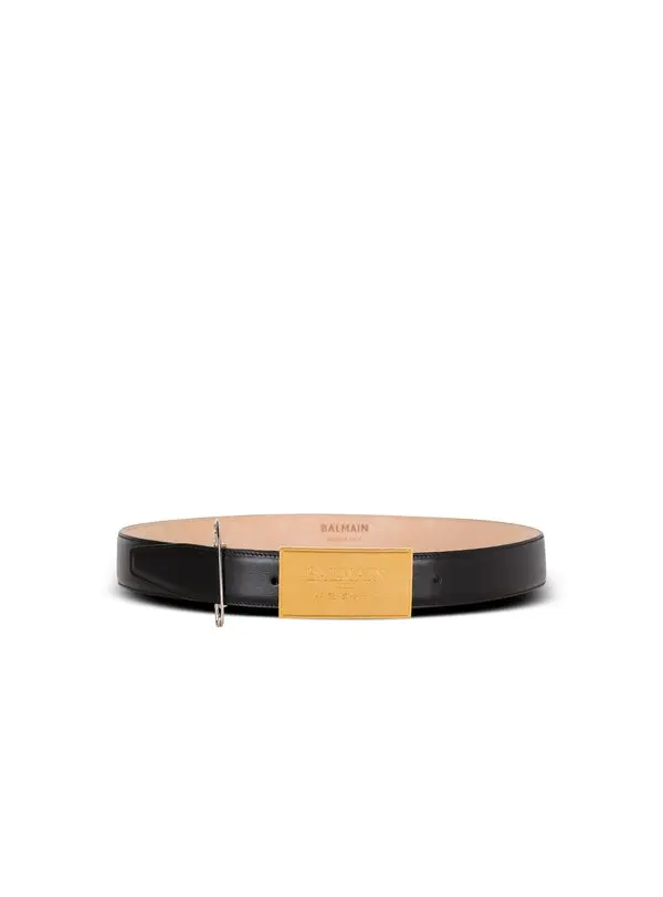 Balmain Leather Belt With Safety Pin Detail - Black
