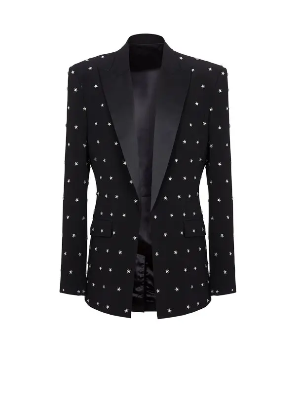 Balmain Stars Crystal-embroidered Crepe Jacket