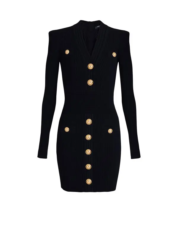 Balmain Short Knit Dress With Gold Buttons