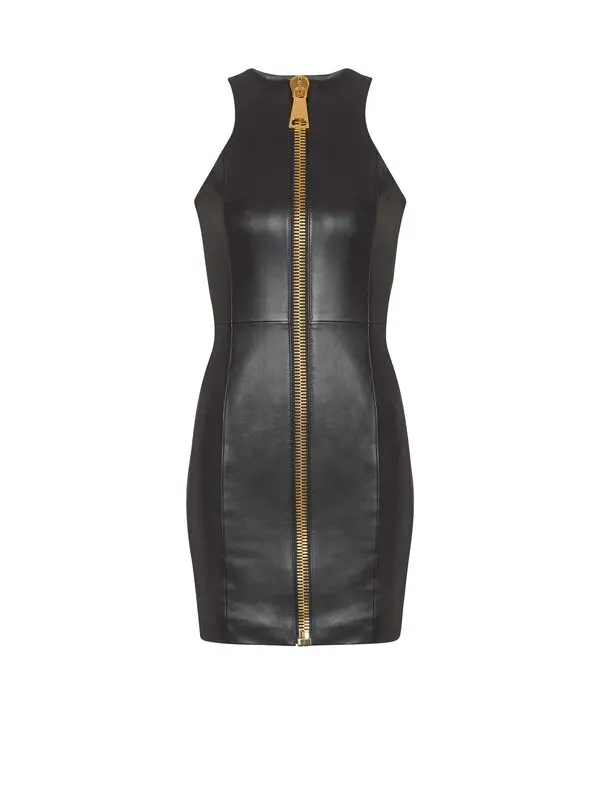 Balmain Short Sleeveless Lambskin Dress