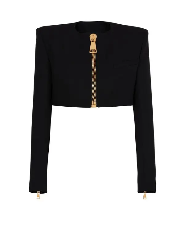 Balmain Cropped Jacket In Grain De Poudre Wool