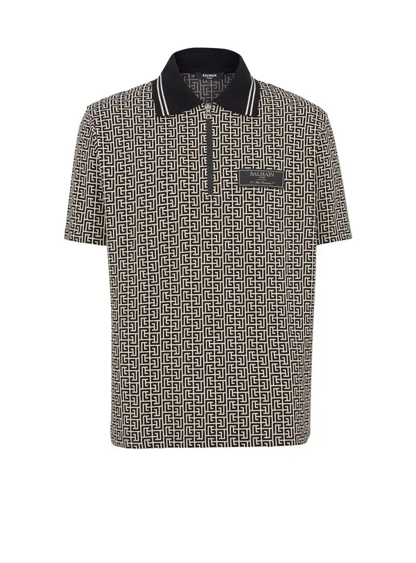 Balmain Pb Labyrinth Jacquard Polo Shirt - Black