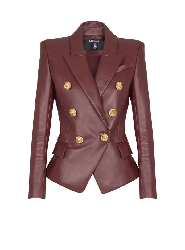 Balmain Lambskin Jacket With Lion Head Buttons - Burgundy