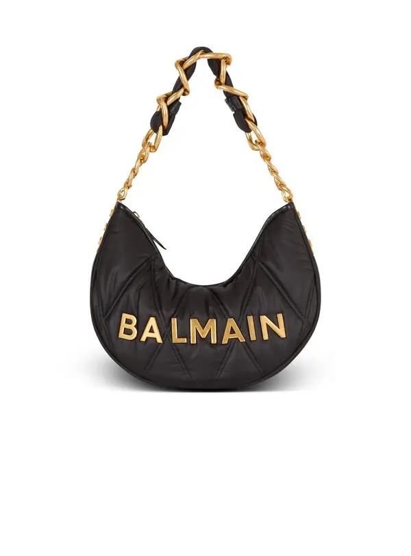 Balmain 1945 Soft Moon Bag In Diamond-quilted Nylon - Black