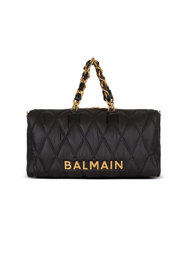 Balmain Quilted Nylon Travel Bag With Diamond Motif - Black
