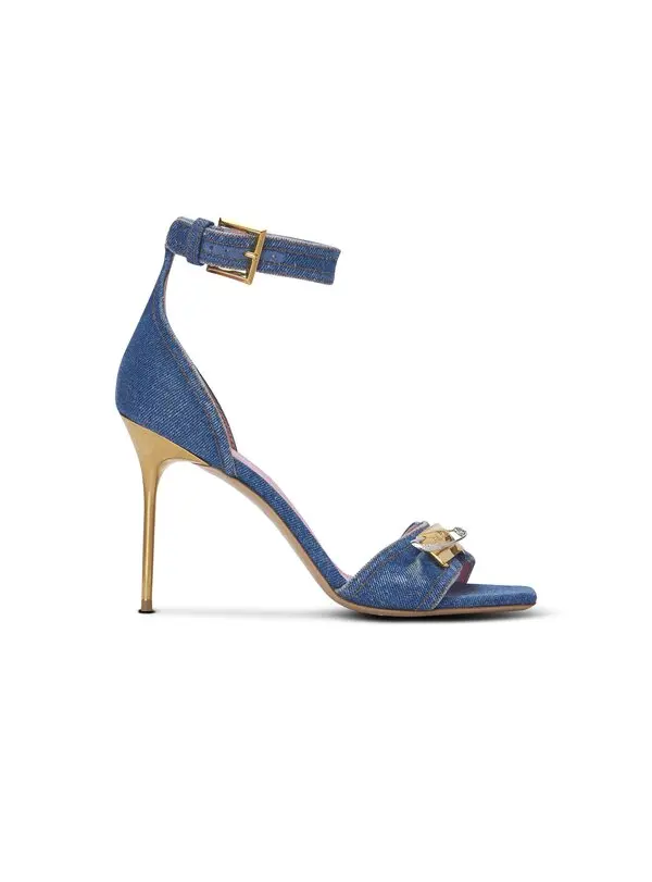 Balmain Safety Pin Denim Sandals