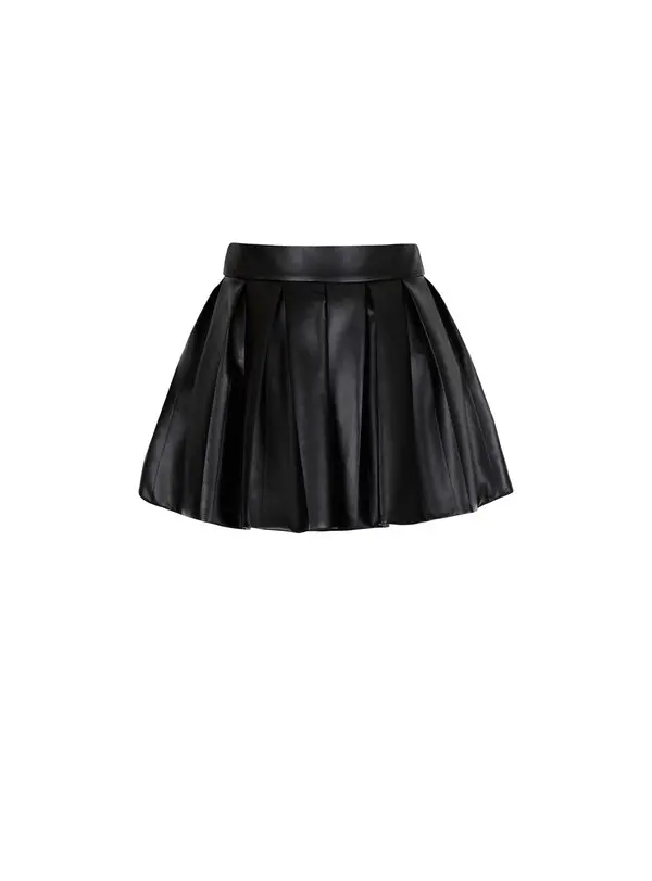 Balmain Short Pleated Faux Leather Skirt