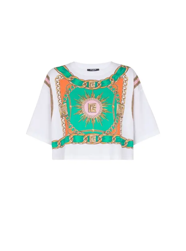 Balmain Cropped Foulard Print T-shirt