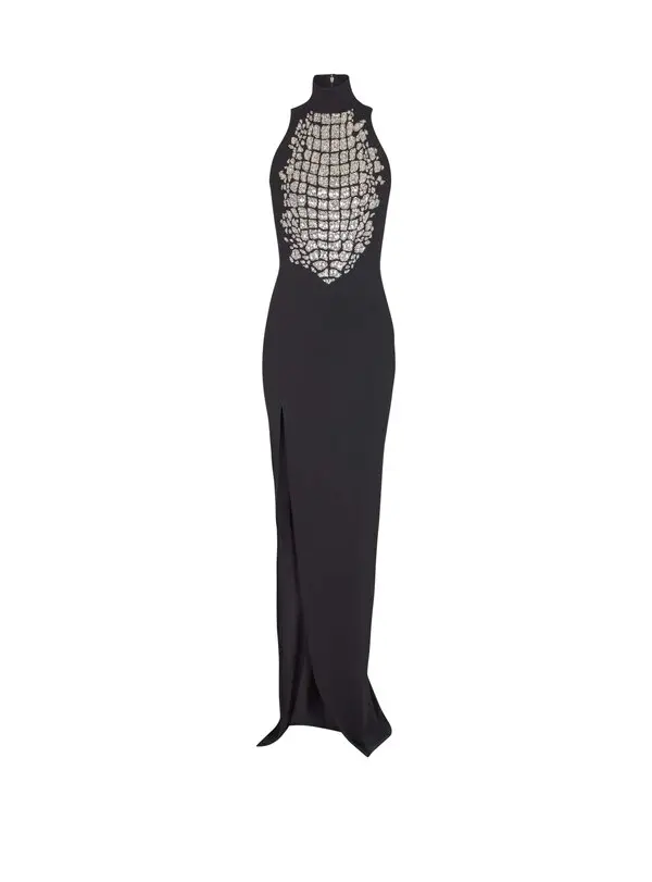 Balmain Long Embroidered Slit Dress