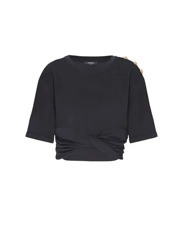 Balmain Cropped T-shirt With Lion Head Buttons