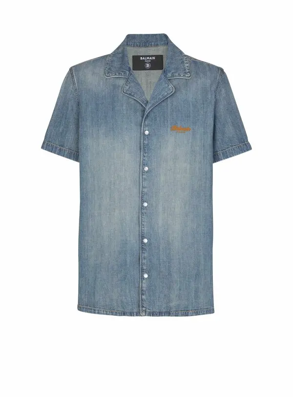 Balmain Short-sleeved Pyjama Shirt In Faded Denim - Blue