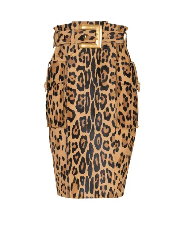 Balmain Leopard Print Midi Skirt