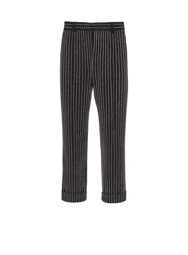 Balmain Straight-leg Trousers With Crystal Stripes