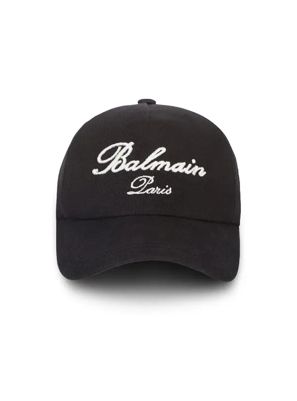Balmain Cotton Cap With Signature Embroidery - Black