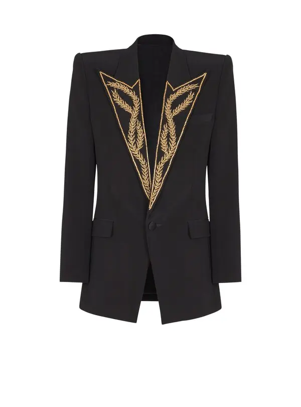 Balmain 1-button Crepe Jacket With Embroidered Collar