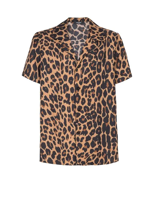 Balmain Leopard Print Silk Pyjama Shirt - Brown
