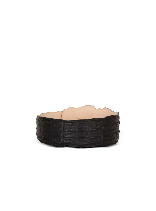 Balmain Wide Crocodile-print Leather Belt - Black