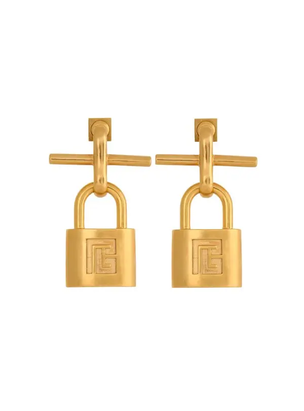Balmain Brass Padlock Pendant Earrings - Gold