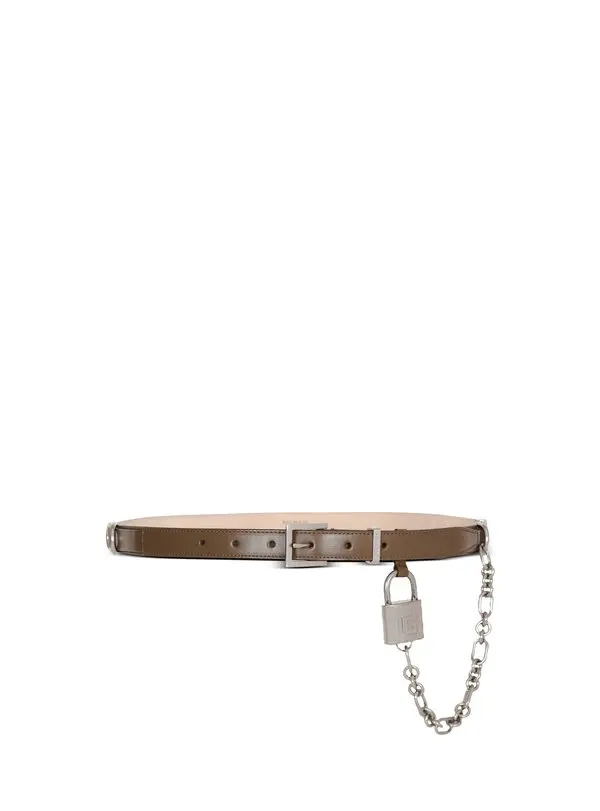 Balmain Sync Narrow Leather Belt - Khaki