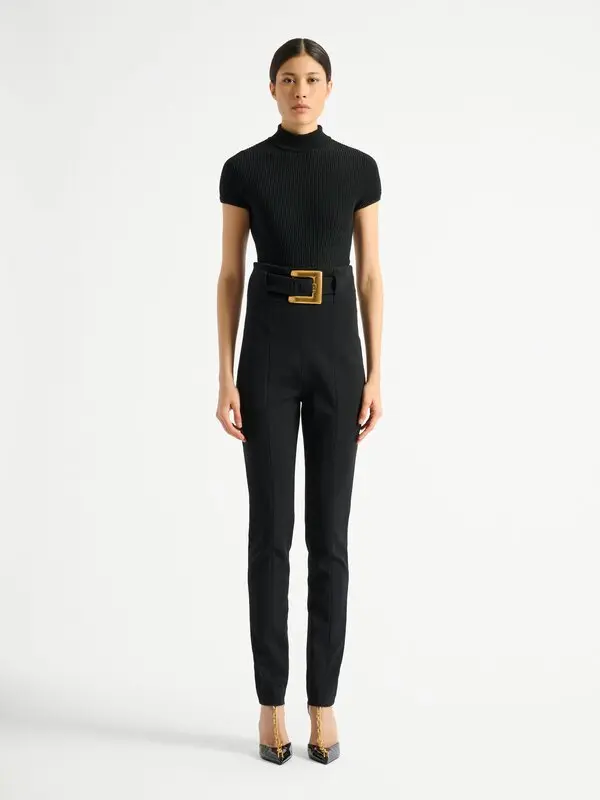 Balmain Stretch Milano Jersey Trousers With Anthem Buckle Belt - Black