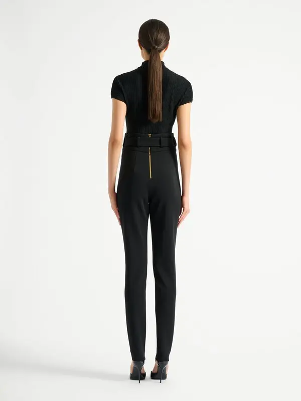 Balmain Stretch Milano Jersey Trousers With Anthem Buckle Belt