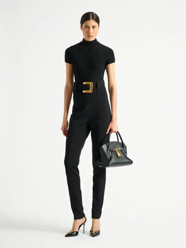 Balmain Stretch Milano Jersey Trousers With Anthem Buckle Belt