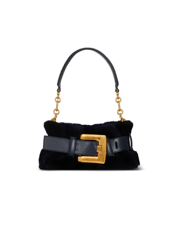 Balmain Mini Anthem Shearling Bag - Navy