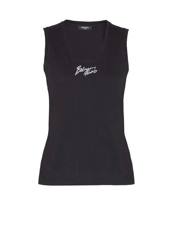 Balmain Relaxed Tank Top With Paris Brush Print - Black
