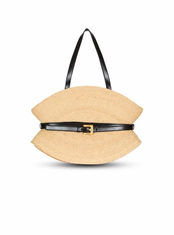 Balmain Shuffle Medium Bag In Raffia - Brown