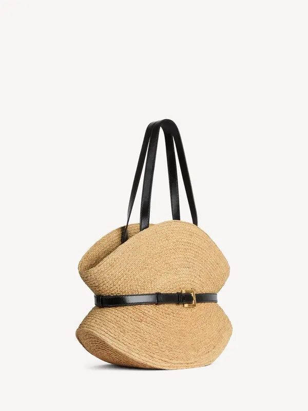 Balmain Shuffle Medium Bag In Raffia - Brown