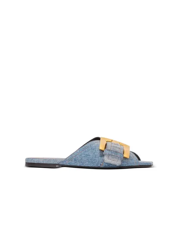 Balmain Anthem Flat Denim Sandals - Blue