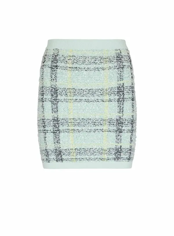 Balmain Short Skirt In Glitter Plaid Tweed