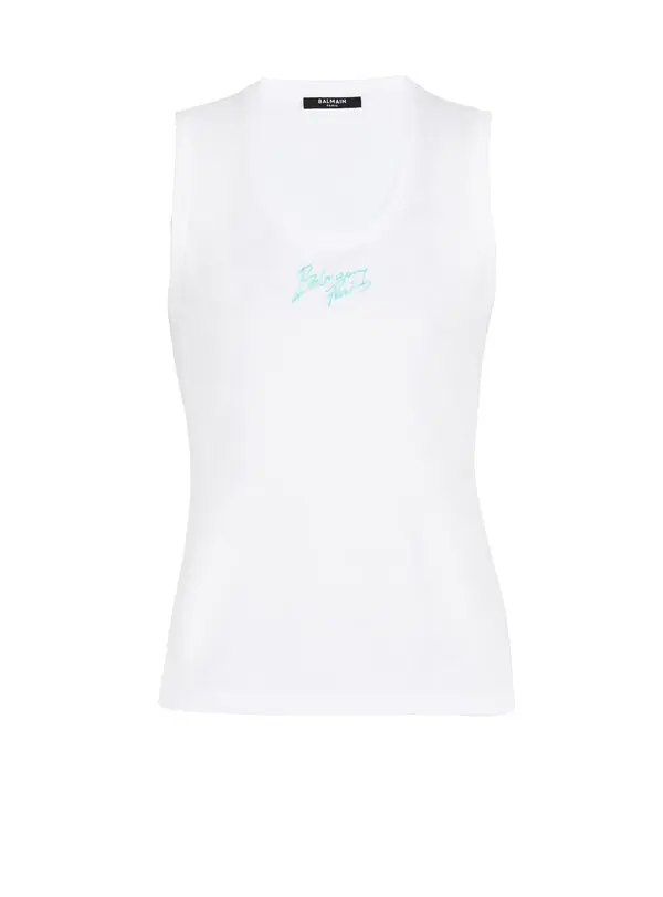 Balmain Relaxed Tank Top With Brush Print - White