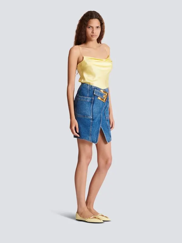 Balmain Mini Denim Skirt With Buckle Belt - Blue