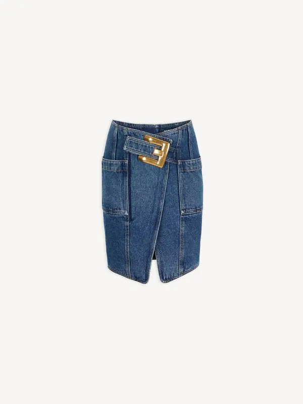 Balmain Mini Denim Skirt With Buckle Belt