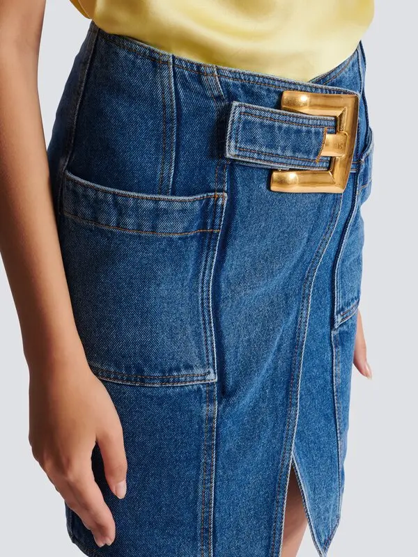 Balmain Mini Denim Skirt With Buckle Belt