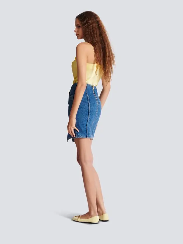 Balmain Mini Denim Skirt With Buckle Belt