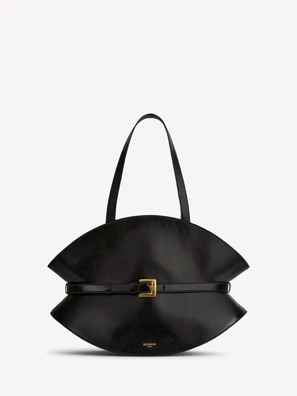 Balmain Shuffle Bag In Calfskin Leather - Black