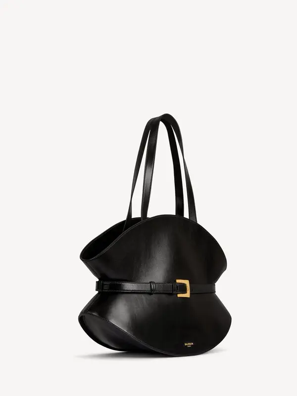 Balmain Shuffle Bag In Calfskin Leather - Black