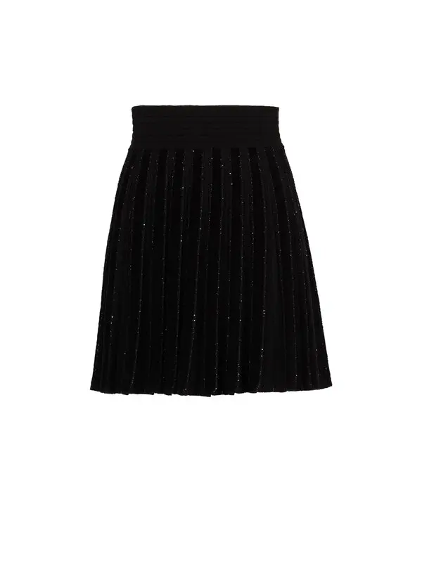 Balmain Pleated Glitter Knit Mini Skirt - Black