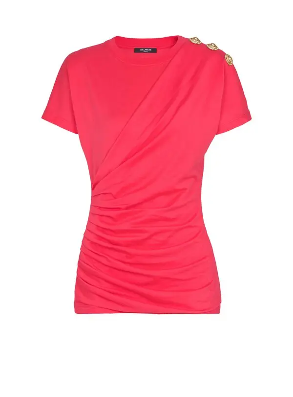 Balmain Draped T-shirt With Buttons - Pink