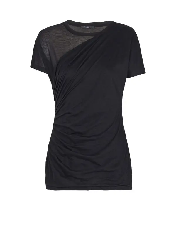 Balmain Draped Cotton Jersey T-shirt - Black