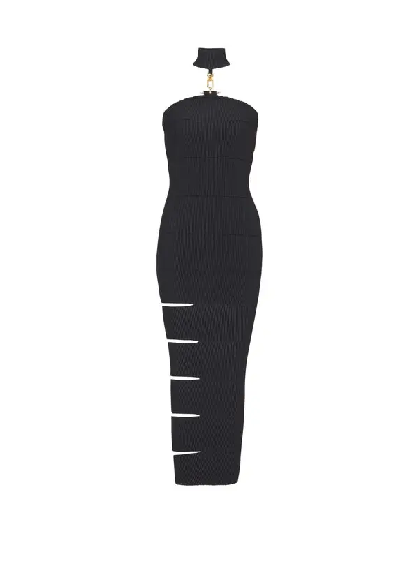 Balmain Long Sleeveless Dress With Embellished Detail - Black