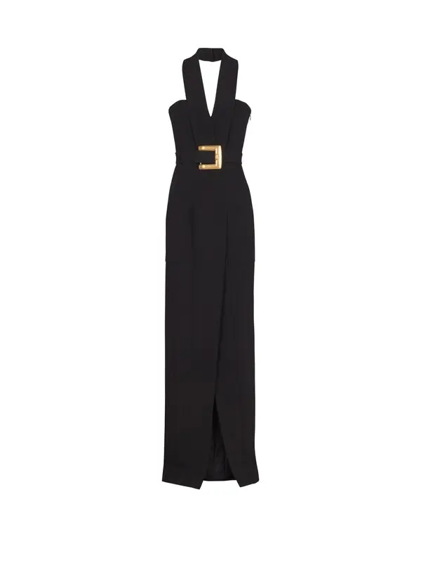 Balmain Long Crepe Dress With Belt