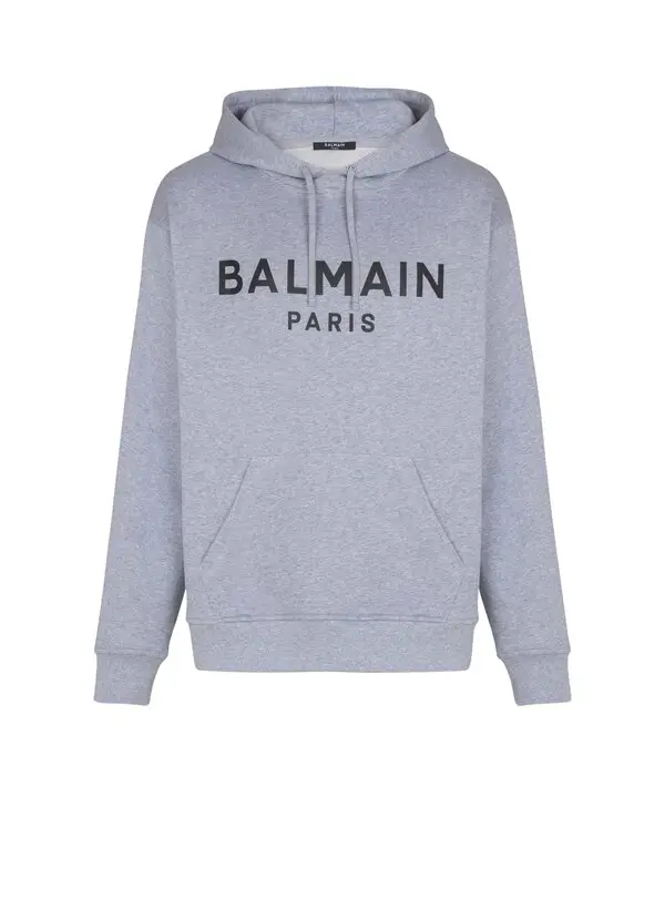 Balmain Printed Cotton Hoodie - Grey