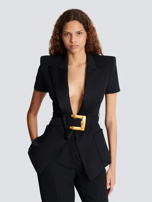 Balmain Grain De Poudre Belted Jacket - Black