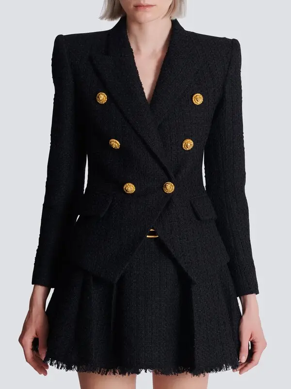 Balmain Tweed Jacket With Lion Head Buttons