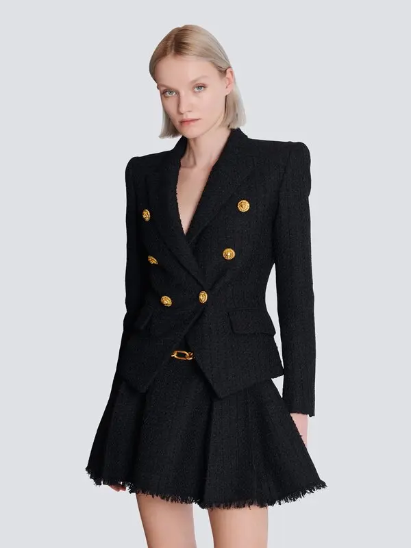 Balmain Tweed Jacket With Lion Head Buttons