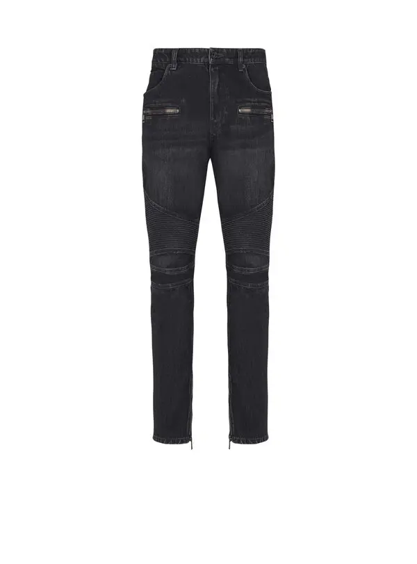 Balmain Biker Jeans In Vintage Denim - Black