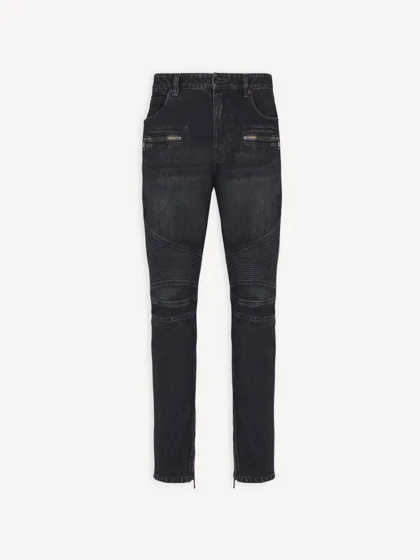 Balmain Biker Jeans In Vintage Denim - Black